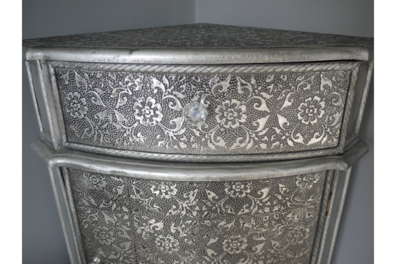 Chic Embossed Metal Corner Cabinet - Copperwood Home